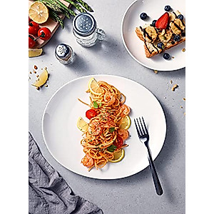 Sweese White Dinner Plates 11 Inch - Porcelain Modern Curve Square Plate Set of 6 - Dishwasher, Microwave, Oven Safe, Smooth Glaze, Scratch Resistant - 150.001