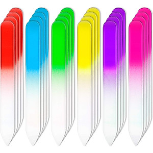 Honoson 24 Pcs Crystal Glass Nail Files Czech Glass Fingernail Files Professional Manicure Tool for Natural Nails, Gradient Rainbow Color Buffer Nail Care for Salon Gift, 9 x 1 x 0.3 cm(Classic Color)