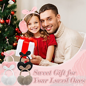 JaGely 4 Pieces Winter Ear Muffs Cute Bow Faux Fur Ear Warmers Ski Adjustable Ear Covers Outdoor Faux Fur Ear Warmers for Women Girls