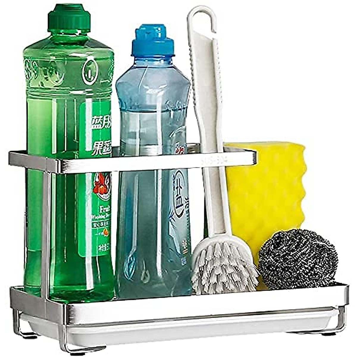 Kitchen Countertop Dish Soap Holder, Sponge Holder with Drain Pan - Kitchen Sink Organizer - Sink Caddy Holder - Sink Tray - Soap Holder - SUS304 Stainless Steel Sponge Soap Brush Holder