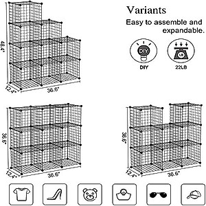 C&AHOME Wire Cube Storage, 9-Cube Organizer Metal, Wire C Grids Storage, Storage Bins Shelf, Modular Bookshelf, Closet Cabinet Ideal for Home, Living Room, Office 36.6”L x 12.4”W x 48.4”H Black