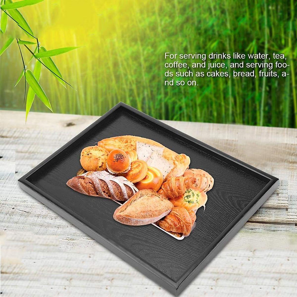 Fdit Rectangle Shape Solid Wood Tea Coffee Snack Food Meals Serving Tray Plate Home Hotel Restaurant Trays(36 x 27cm)