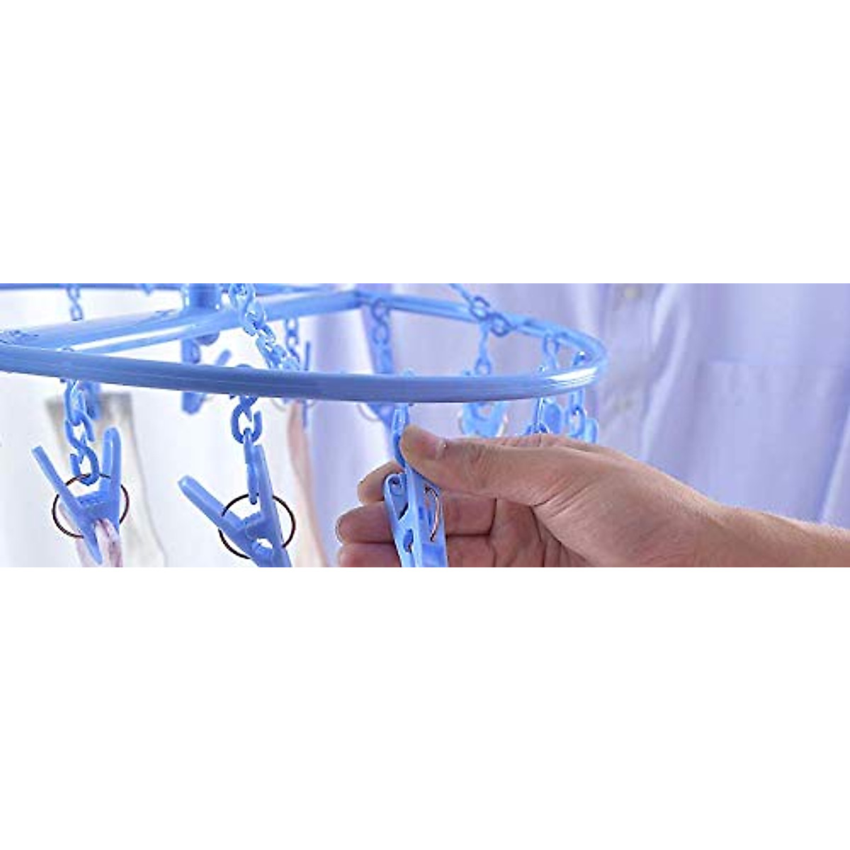 NL Foldable Clothes Drying Rack, Plastic Clothes Hanger, Drying Clip Hanger, Hangers with 8 Clips/Hooks, Fordable Laundry Drying Rack by Lake Tian, Three Colors (Blue)