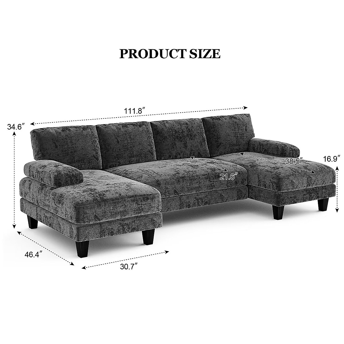 Txtin's U Shaped Sectional Couches for Living Room, 111 Inch Modular Sofa with Double Chaise, Large Lounge Couch for Apartment,Grey