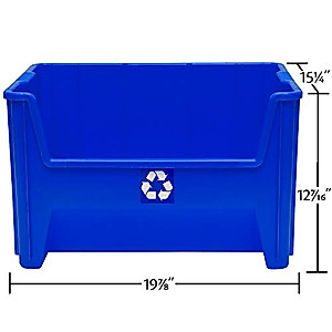 READYSPACE Commercial Industrial Heavy Duty Stackable Open-Front Recycling Bin Box Containers, 12.5 Gallon, 3 Pack, Blue