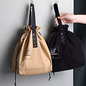 LELE LIFE Canvas Insulated Lunch Bag with Drawstring Closure, Wide-Open Foldable and Lightweight Lunch Tote Bag, Cooler Tote Bag for Work Office Picnic, Black