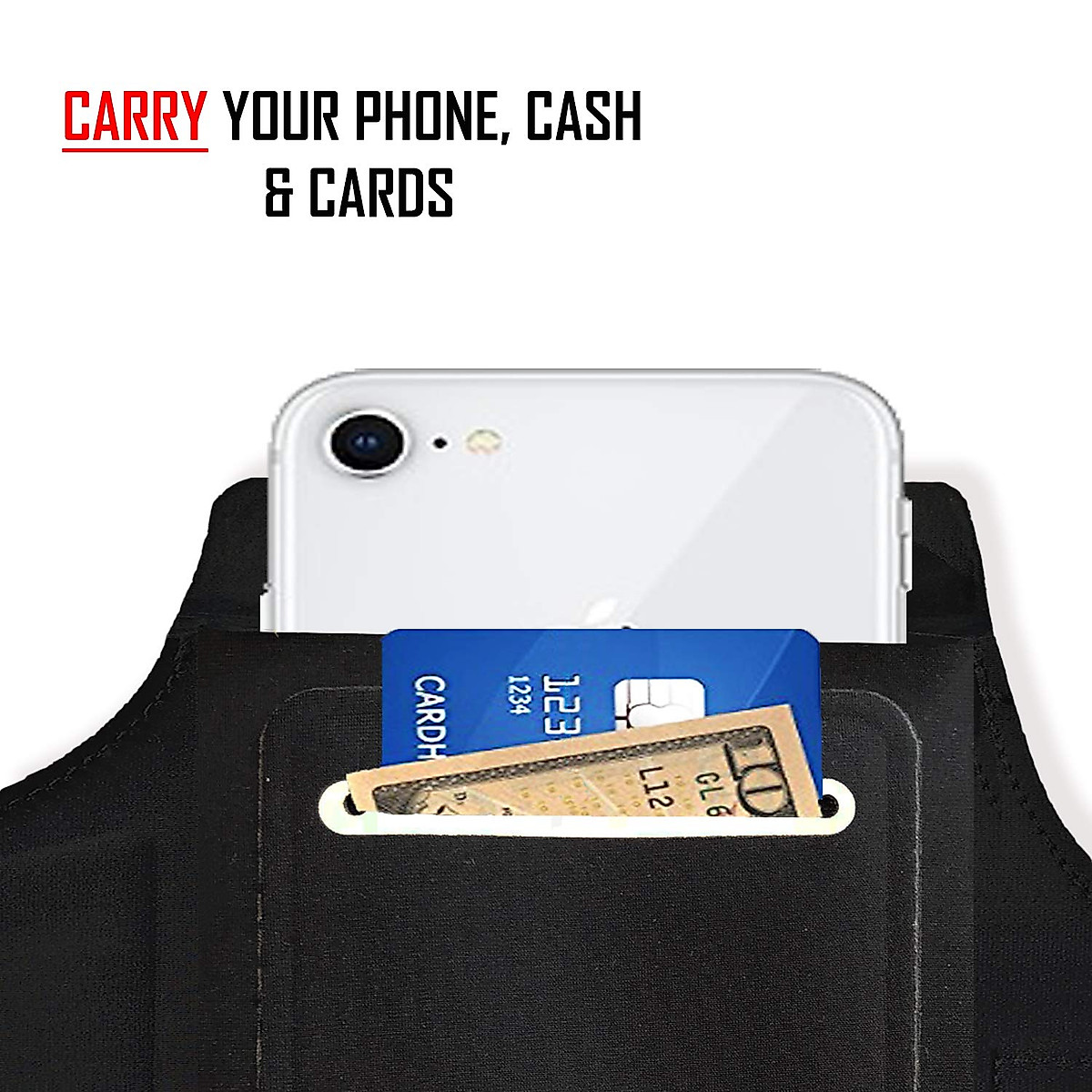 RevereSport Waterproof Running Armband for Phone with Case On (Otterbox, Lifeproof). Sports Phone Holder Compatible iPhone 15/14/13/12/11/SE Samsung S24/S23/S22/S21/S20 (Medium)