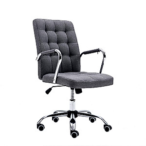Porthos Home Ocia 360° Swivel Office Chair with Durable Hemp Fabric Upholstery in Classy Tufted Design, Adjustable Height, Ergonomic Armrests and Roller Wheels