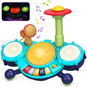 TOY Life 5 in 1 Baby Drum Set for Toddlers 1-3 Musical Toys for Toddlers 1-3 with Toddler Drum Set for Kids Baby Microphone Baby Keyboard Kids Drum Set Baby Instruments Musical Toys for 2 Year Old