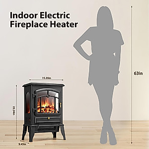 Xbeauty Electric Fireplace Stove with Realistic Flame,Infrared Freestanding Fireplace Heater,Portable,Retro Design,Thermostat,Overheating Safety,1000W/1500W(15 Inch)