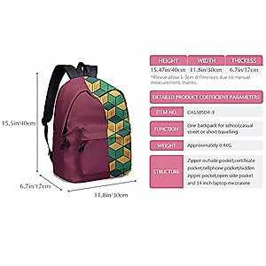 Konbeases Anime Demon Slayer School Backpack for Boys and Girls, Kimetsu No Yaiba 3D Print Bookbag, Schoolbag with Stationery Bag-Uzui Tengen B