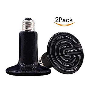 CTKcom 2-Pack 200W Reptile Ceramic Heat Lamp,E27 110V Infrared Heat Emitter Bulb,No Harm No Light Infrared Heat Emitter Brooder Lamp for Pet Coop Heater Reptile Chicken Turtle Heating Light Lamp,Black