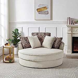 TARTOP Accent Barrel 5 Movable Pillow 360 Degree Swivel Round Sofa Chair for Living Room,Bedroom, Hotel,Beige