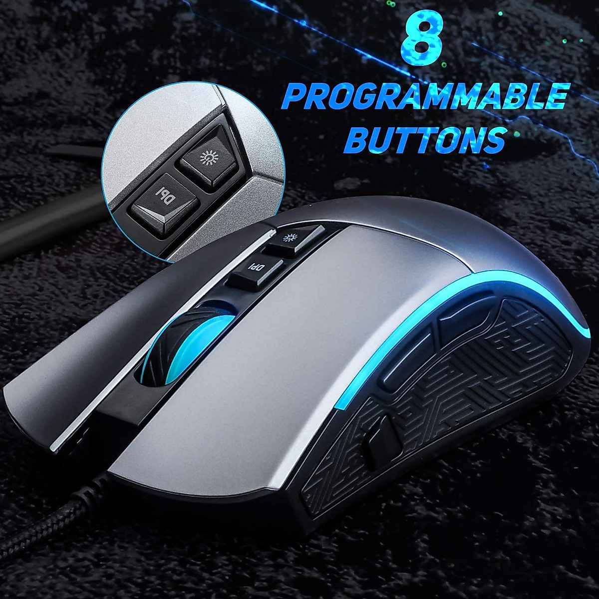 OptiCase RGB Light Ergonomic Gaming Mouse Wired for PC Mac Laptop Computer USB, Cool LED Optical Gamer Mice, IN001
