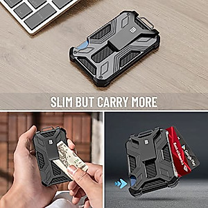 Minimalist Wallet for Men - Slim Aluminum Metal Wallet with Money Clip, ID Badge Holder, RFID Blocking Credit Card Holder, Hold Up to 15 Cards - Front Pocket Carbon Fiber Smart Wallet, Gift for Men…