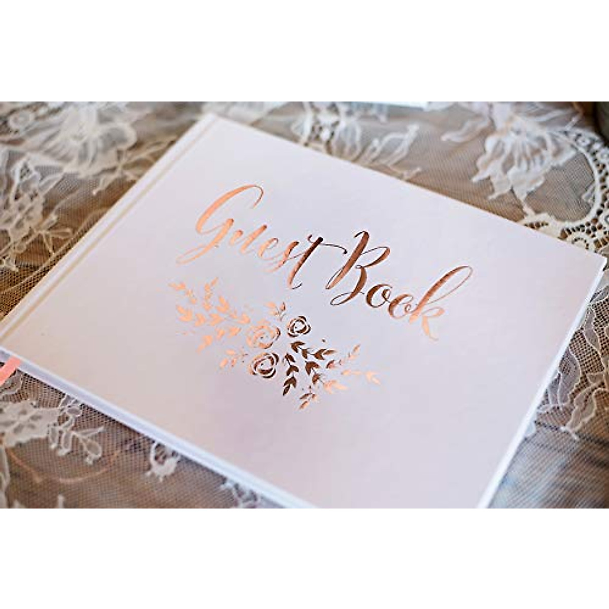 J&A Homes Wedding Guest Book - Polaroid Album Photo Guestbook Registry Sign-in with Gold Foil & Gilded Edges - White Hardbound Book with Bookmark - 9” x 6” inches Small Rose Gold (100 Pages)