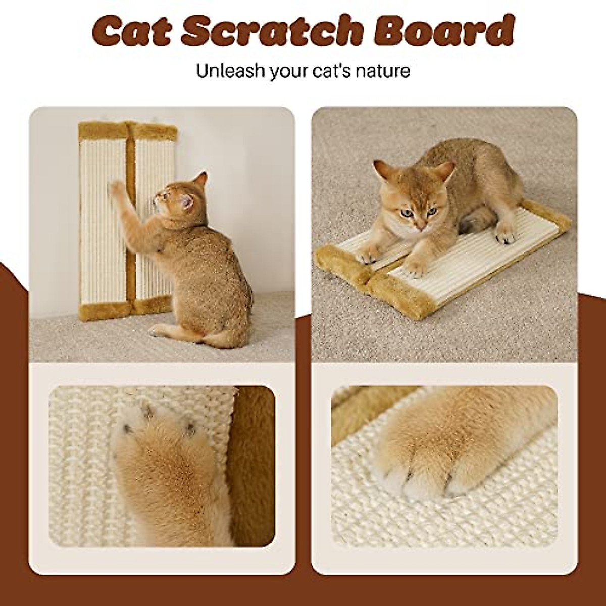Lahas Cat Wall Corner Scratcher Furniture Protector Kittens Scratch Board Sisal Cat Scratching Pad Wall Mounted for Indoor Cats