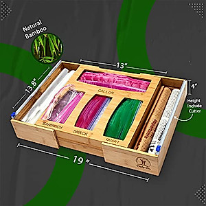 LuckyFim 6-in-1 Ziplock Bag Organizer for Drawer with 2 Slide Cutter & Ziplock Holder - Baggie organizer for drawer - Zip Lock bag organizer for Gallon, Quart,Sandwich&Snack