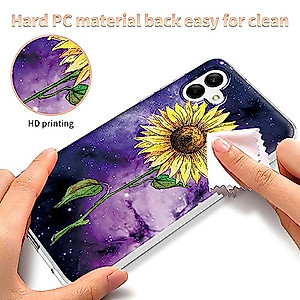 BWEGRHE for Samsung Galaxy A04 4G Clear Case with Sunflower Purple Galaxy Pattern Designed, Transparent Dual Layer Soft TPU Bumper + Hard PC Shockproof Protective Phone Case for Galaxy A04 4G