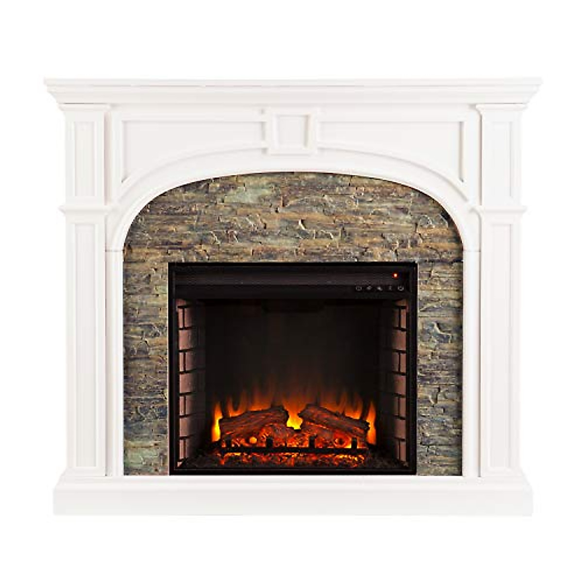 SEI Furniture Tanaya Faux Stacked Stone Electric Fireplace, White/Montelena