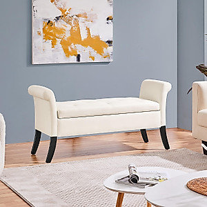 Yaheetech 52in Storage Ottoman Bench for Living Room Tufted Entryway Couch Settee with Arms Footstool Large Storage Chest with 66lb Storage Space, 2PCS Fresh White