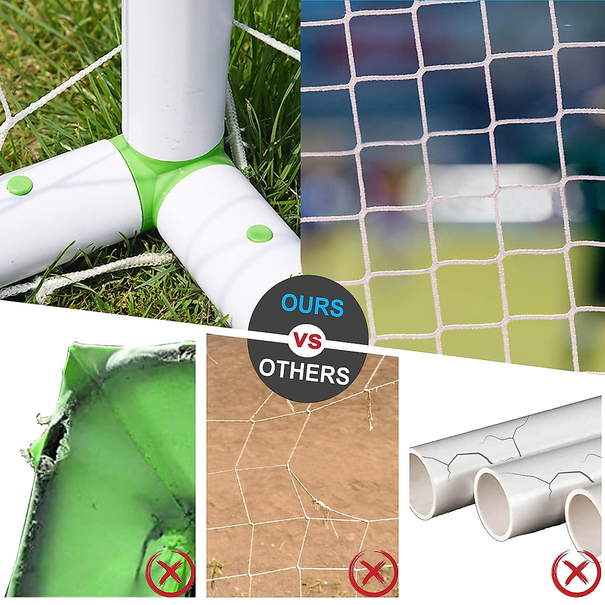 6'X4' Soccer Goal for Backyard Kids Portable Soccer Net with High-Strength Nets, Ground Stakes, Eight-Shaped Clasp, Strong PVC Frame & Weather Resistance Excellent Soccer Field Equipment