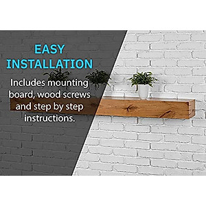 60 Inch Floating Fireplace Mantel Wood Shelf In Clear Polyurethane - Wallace From Mantels Direct | Wooden Rustic Wall Shelf | Designed and Milled in The USA | Great for Electric Fireplaces and Décor