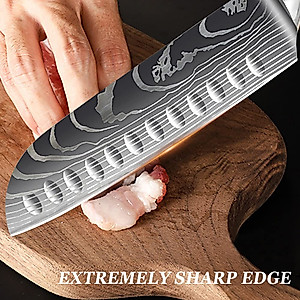 OWUYUXI Santoku Knife, Professional Santoku Knife 7 Inch, Ultra Sharp Kitchen Knife Made Of Japanese Aus-10v Super Stainless Steel, Japanese Chef Knife With Gift Box.