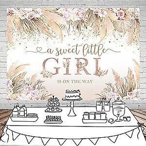 Mocsicka Boho Hello Baby Backdrop Boho Chic Pink Flowers Baby Shower Background Vinyl A Sweet Little Girl is on The Way Party Cake Table Decorations Photo Booth (7x5ft)
