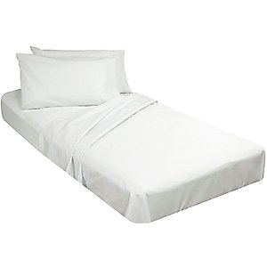 Cot Sheet and Pillow Case 4 Piece Set - 1 cot Fitted Sheet 33" x 75", 1 cot Flat Sheet 64"x 94", 2 Pillow Cases 20"x 30" Perfect for Folding Guest Bed Frame,Rollaway Beds (White Solid)