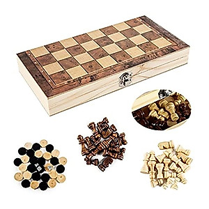 Icegrey Folding Wooden Chess Board Traditional Games Portable Storage International Chess Set for Kids and Adult School Outdoor Travel 24x24cm(9.4''x9.4'')
