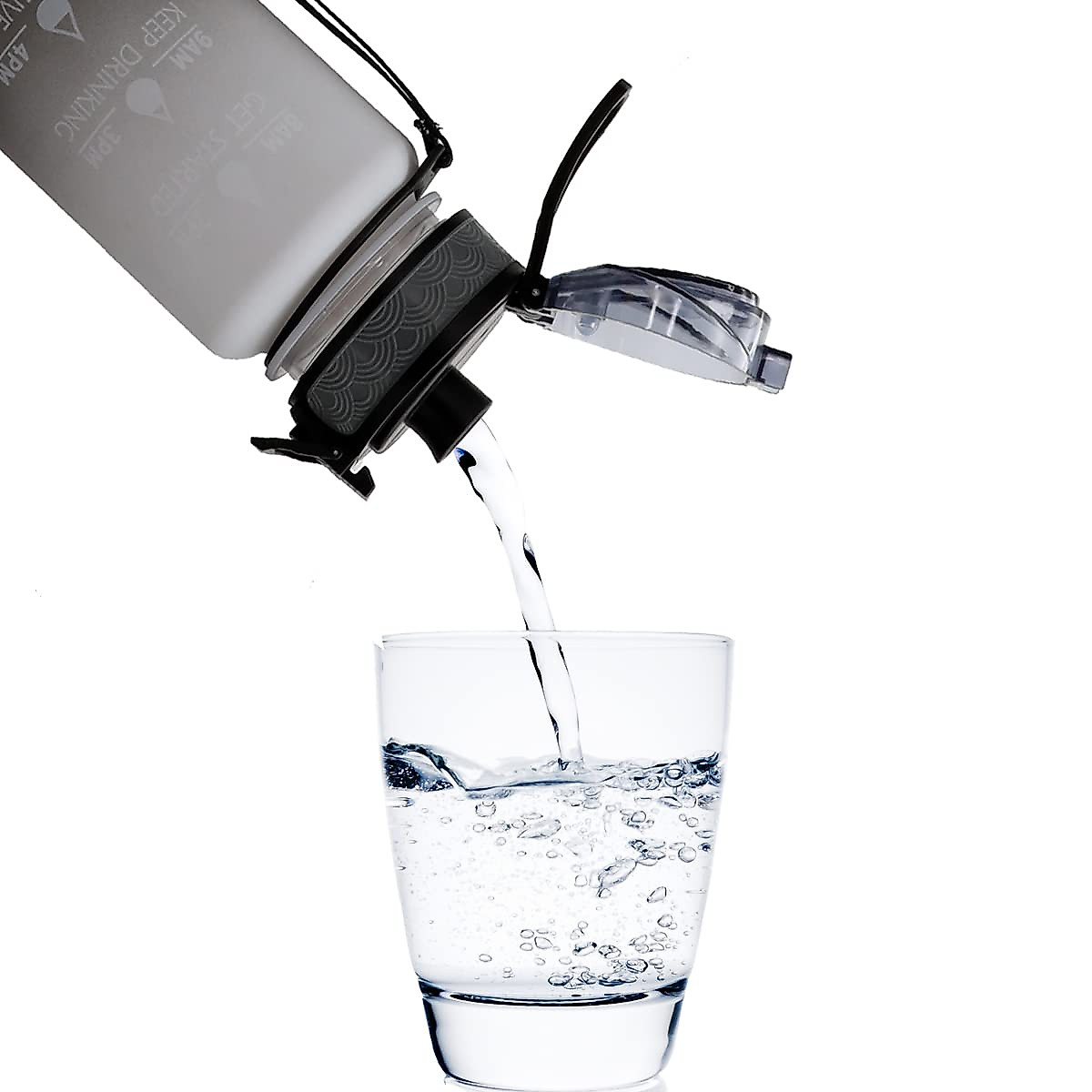 Kanglesdip 32 oz Large Water Bottle with Motivational Time Marker & Removable Strainer,Fast Flow BPA Free for Fitness, Gym and Outdoor Sports(White/Black)