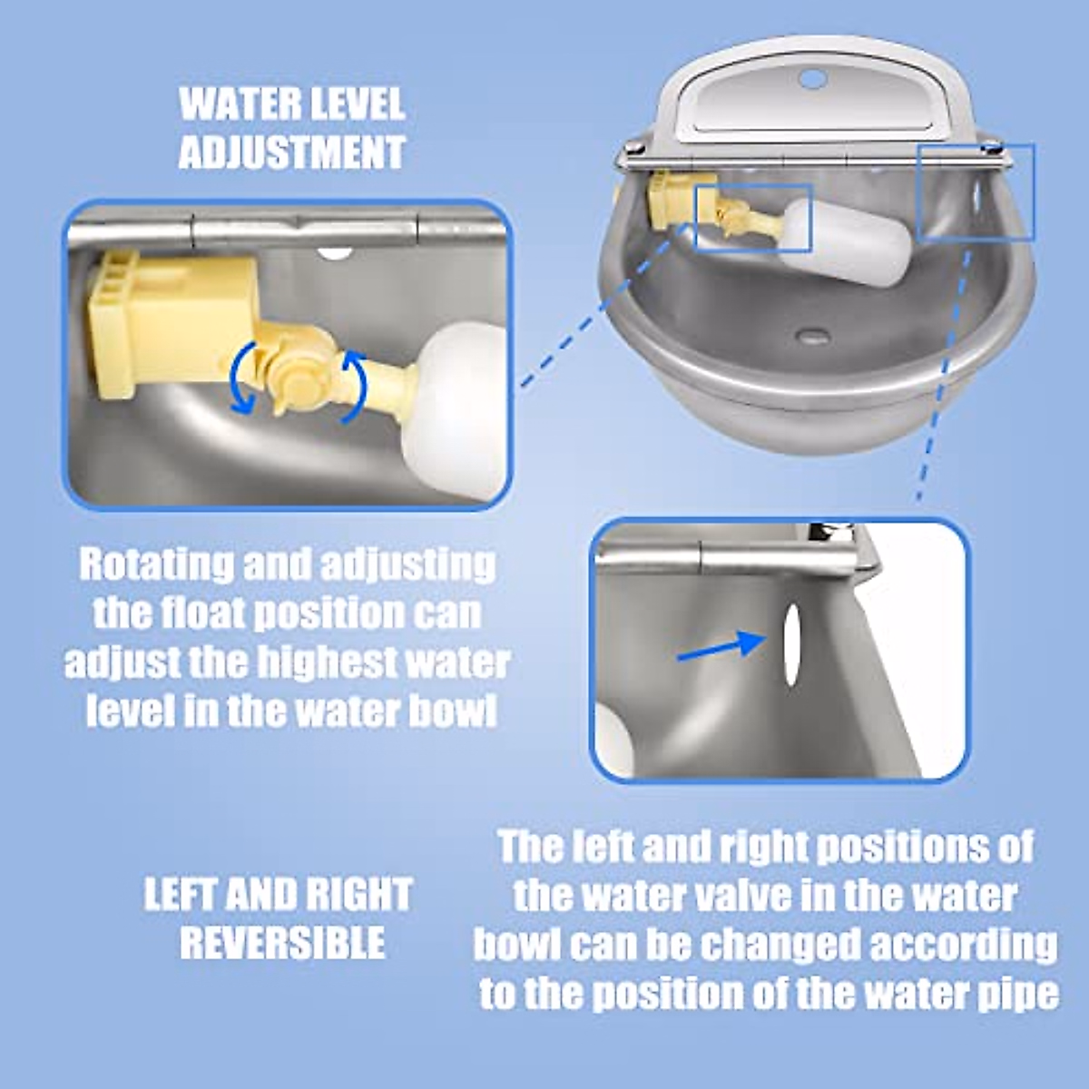 Automatic Animal Drinking Water Bowl with Float Valve, 304 Stainless Steel Kit Includes Bowl, Pipe, 2 Valves, Quick Connector Adapter and Countersunk Bolts.