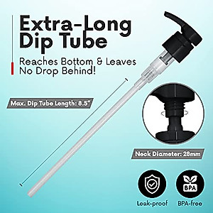 Black And White Universal Pump Replacement Lids for Hand Pump Bottles, Shampoo and Conditioner Dispenser with Extra Large Tube - Fits 1 Liter (33.8oz) Containers for Sanitizer, Oils, and Other Liquid