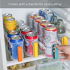 Sempoda 3Pcs Portable Refrigerator Organizer Bins, Soda Can Organizer for Refrigerator, Beer Can Dispenser Beverage Holder with Carrier Handle for Refrigerator Shelves Fridge Storage Sliding Rack