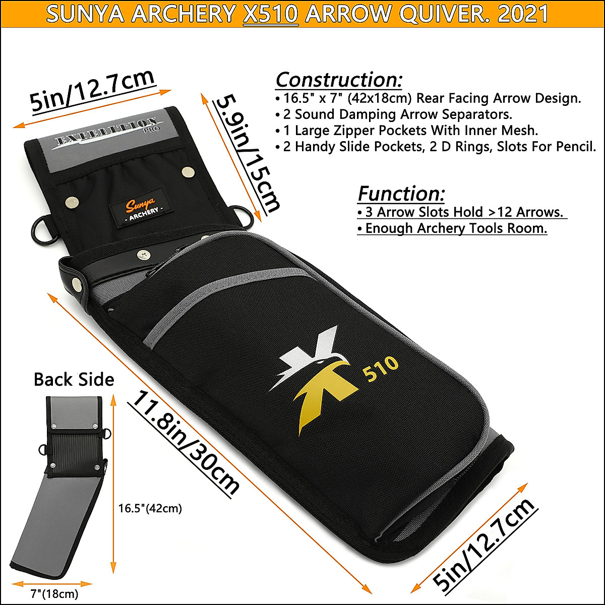 SUNYA Arrow Quiver, Hip Quiver for Compound Bow and Recurve Bow. Bow Quiver for Arrows. Field Archery Quiver - 3 Arrow Holder Slot