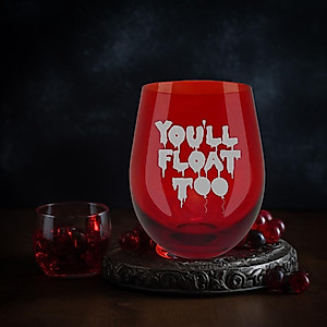 Valentines Day Gifts for Horror Lovers, Serial Killer Gifts, You'll Float Too Ruby Wine Glass and Horror Socks Gift Set, Horror Gifts for Men Women