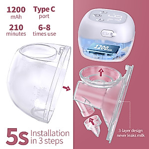 Wearable Breast Pump Hands Free Breast Pump 12 Levels 3 Modes Electric Breast Pump with 1200mAh Battery,Leak-Proof Design,Low Noise,21/24/27mm Flange Inserts,All-in-One Painless Breastfeeding,2 Pack