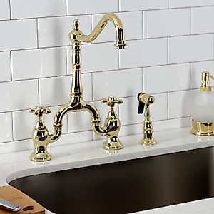 Kingston Brass KS7752AXBS English Country Bridge Kitchen Faucet, Polished Brass
