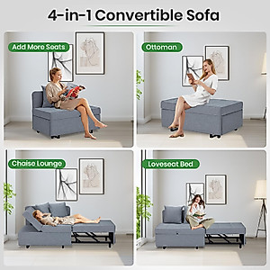 BUPPLEE 4-1 Convertible Sleeper Chair Bed, Sleeping Chairs for Adults, Sleeper Sofa Bed with 2 Pillows & Adjustable Backrest for Small Loft Apartment Office Living Room,Dark Gray