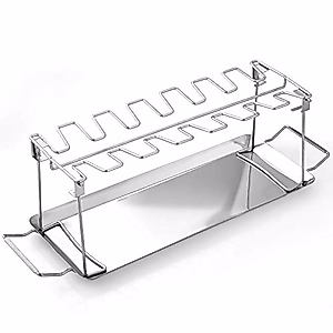 Chicken Leg Rack for Grill with Drip Tray - Easy to Use 14 Slots Chicken Wing Rack - Premium Stainless Steel Chicken Drumstick Rack for Smoker - Chicken Drumstick Holder for Grill Accessories