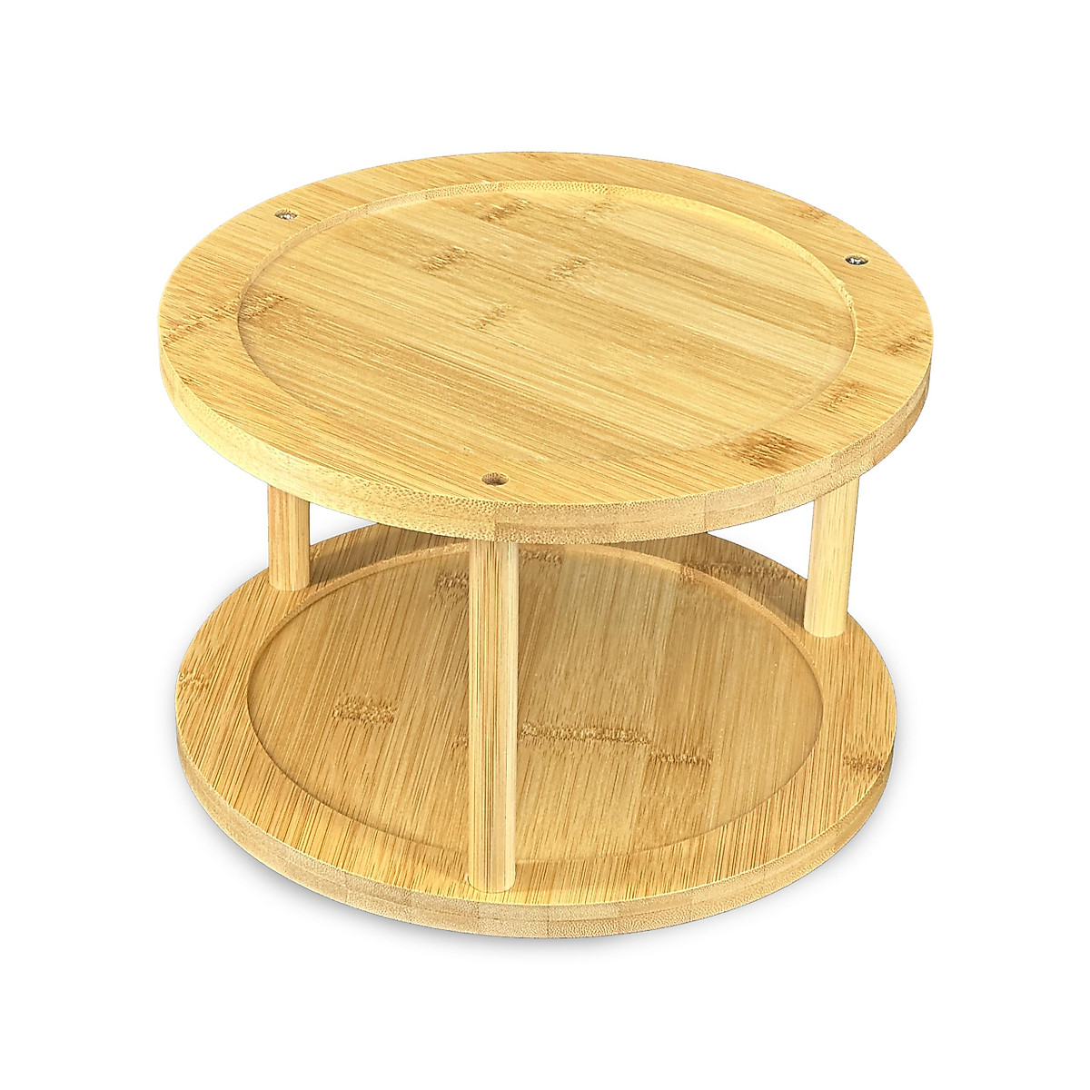 Bam & Boo - 2 Tiers Natural Bamboo Lazy Susan - Kitchen Countertop & Cabinet Rotating Turntable, Spice Organizing Shelf
