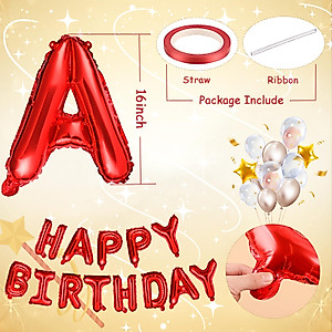 3D Red Happy Birthday Balloons Banner 16 Inch Mylar Foil Balloon Letters Balloons Red Aluminum Foil Letters Sign Bunting Reusable Party Decor for Kids Boys Men Women Adult Baby Shower Party Supplies