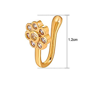 Zeshimb Crystal Flower Nose Ring Gold Fake Septum Nose Rings Cz Flower Nose Cuff Tiny Flower Nose Rings Studs U Shaped Clip on Nose Stud Jewelry for Women and Girls
