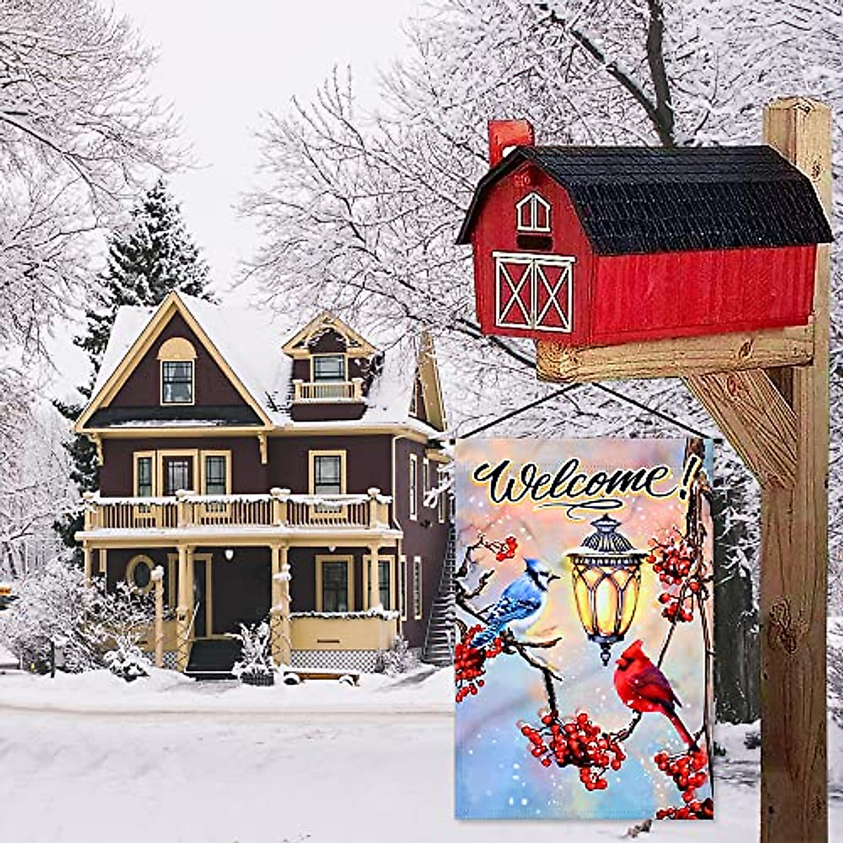 YMYIELD Welcome Winter Garden Flags 12x18 Double Sided Vertical Decorations, Christmas Garden Flag Blue Jays Cardinals Yard Outdoor Decoration