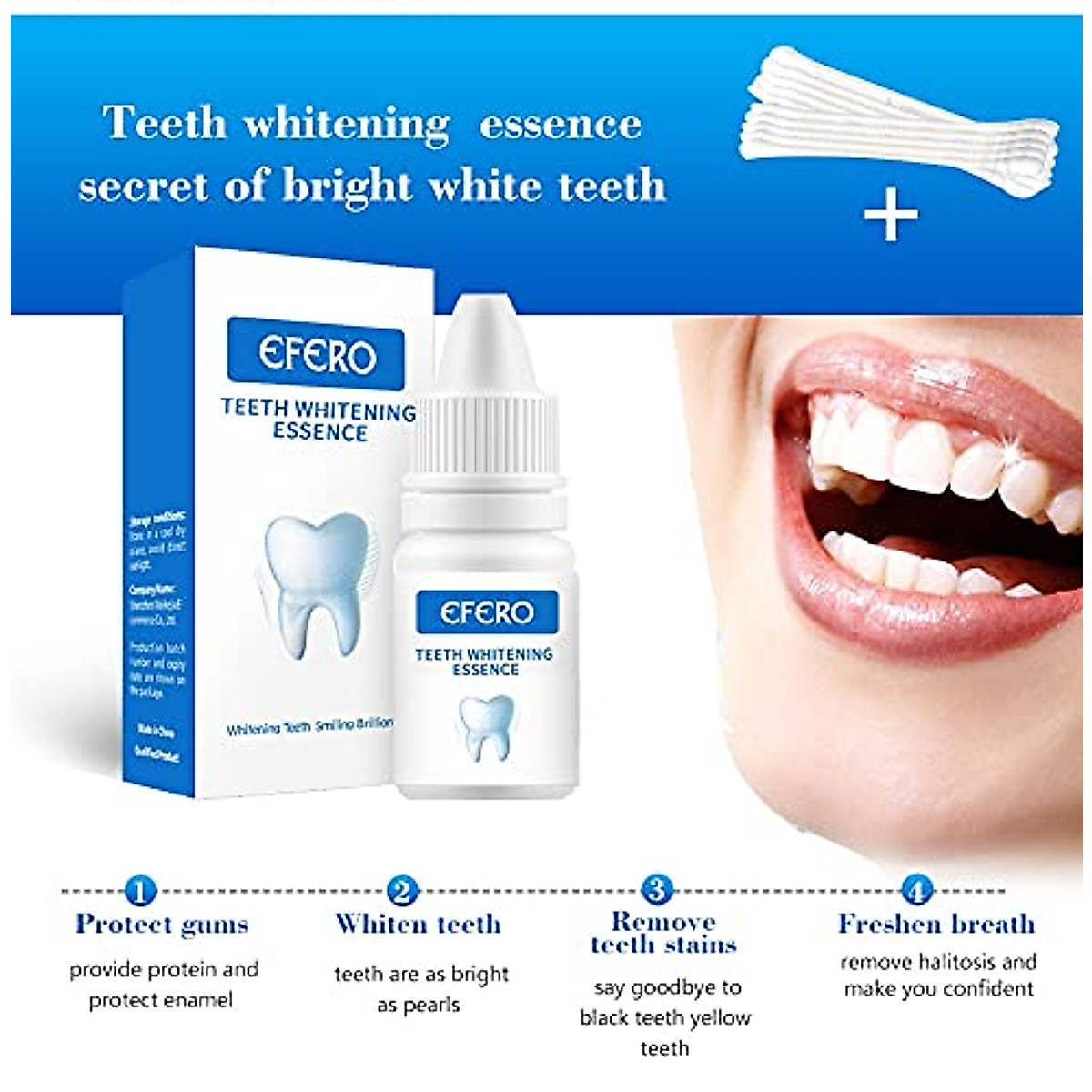 EFERO Teeth Whitening Essence Removes Plaque Stains Tooth Bleaching Cleaning Serum White Teeth Oral Hygiene Tooth Whitening Pen (Essence and Pen)