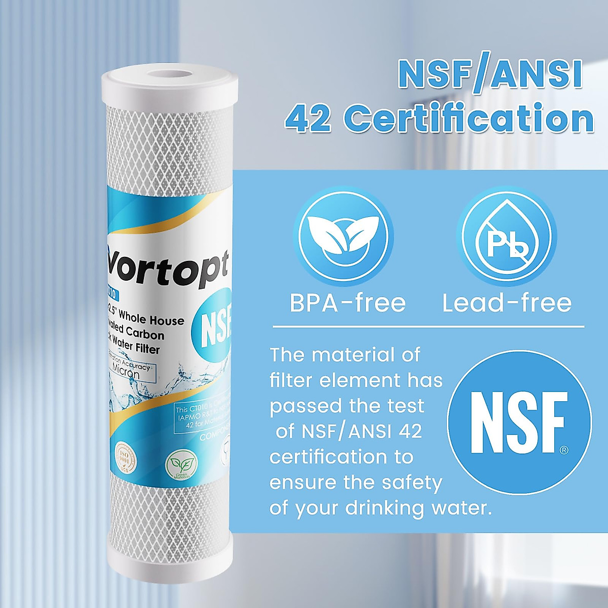 Vortopt 1 Micron 2.5" x 10" Whole House CTO Carbon Sediment Water Filter System - Replacement Cartridge for Any Standard RO Unit - Compatible with Dupont WFPFC8002, WFPFC9001, FXWTC, SCWH-5, 2 Pack