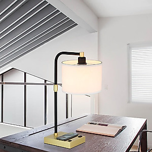 XiNBEi Lighting Desk Lamps for Home Office Modern Black and Brass Table Lamp with Switch Bedside Table Lamp with Charger for Bedroom or Nightstand