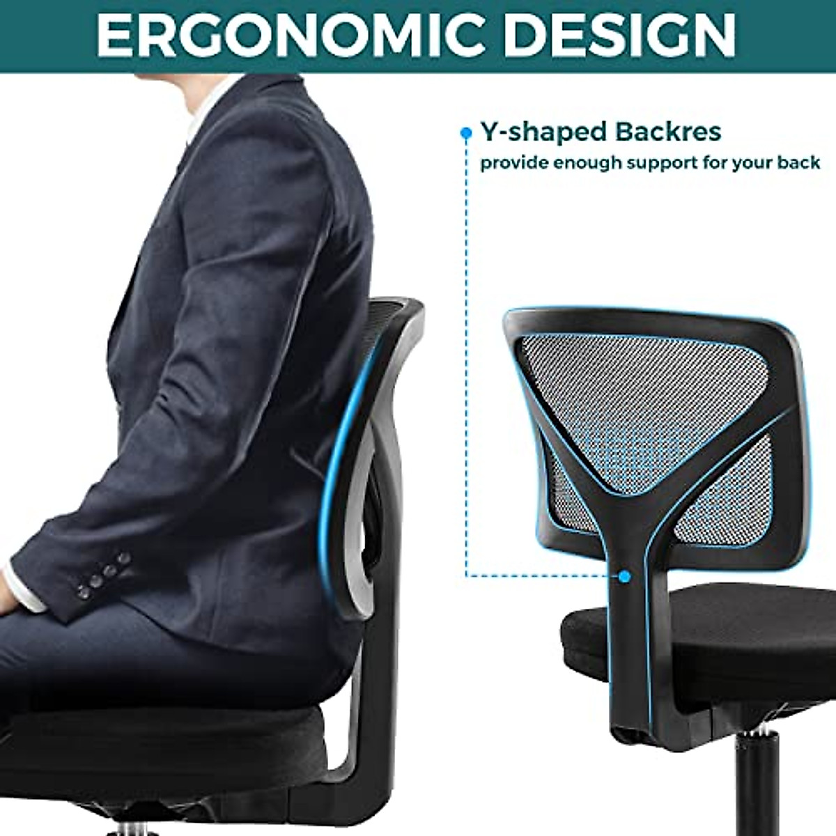 Swivel Computer Office Mesh Desk Chair Armless Small Desk Chair Adjustable Black Computer Task Chair No Armrest Mid Back Home Office Chair for Small Spaces