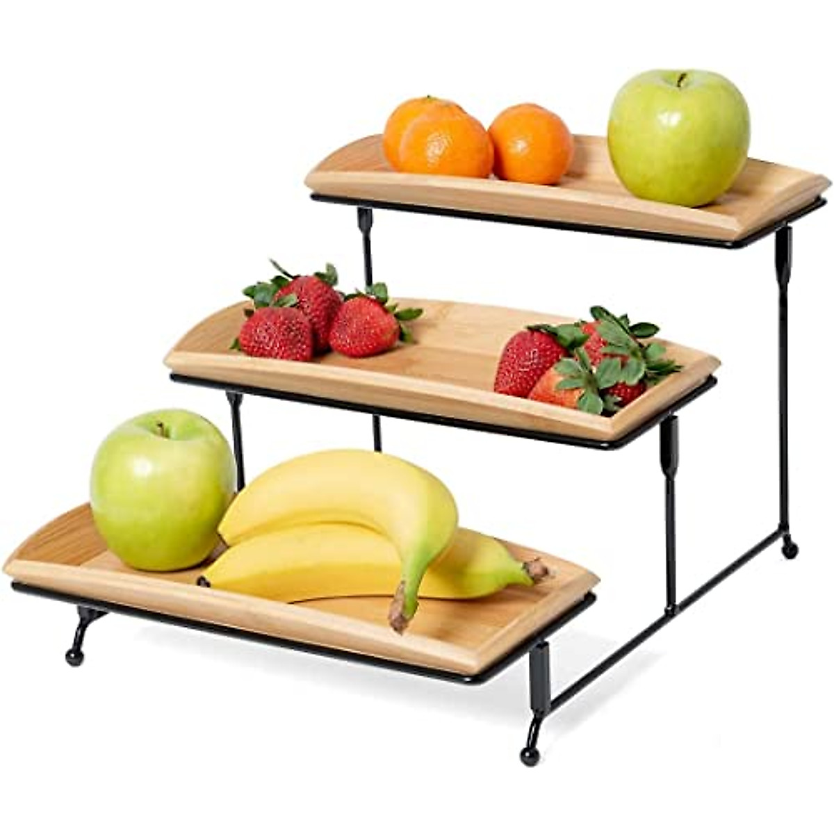 Nature's Kitchen Bamboo Wood Serving Tray Set for Dessert Coffee Appetizers, 3 Pack of 12 x 5.75 Inch Serving Platters